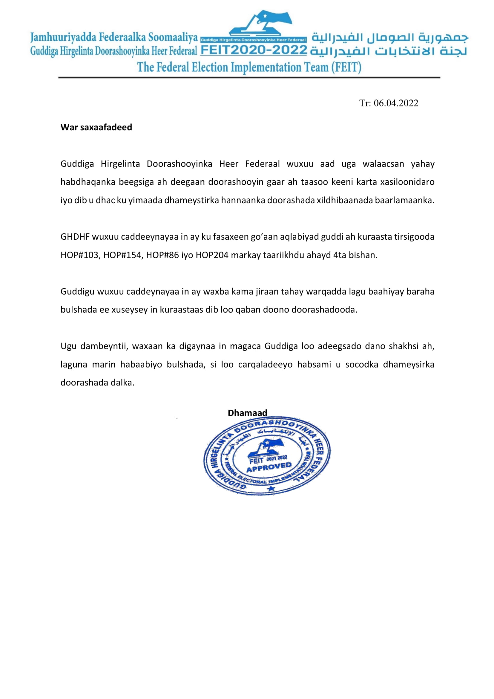 war saxaafadeed abril -1 | Caasimada Online